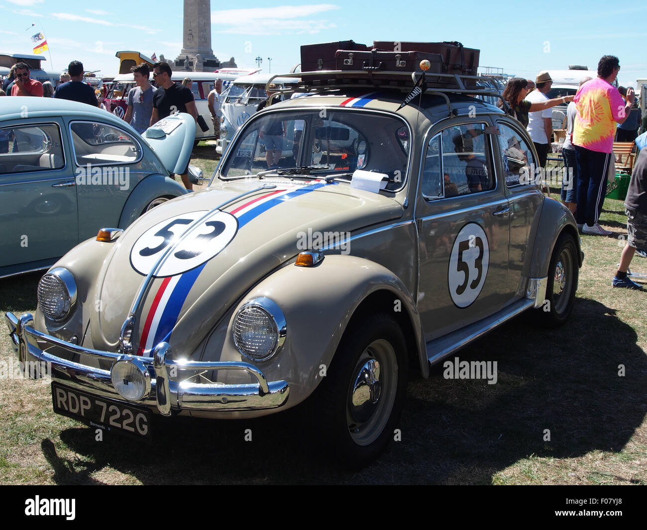 A customised Volkswagen Beatle with luggage rack and racing number 53 ...