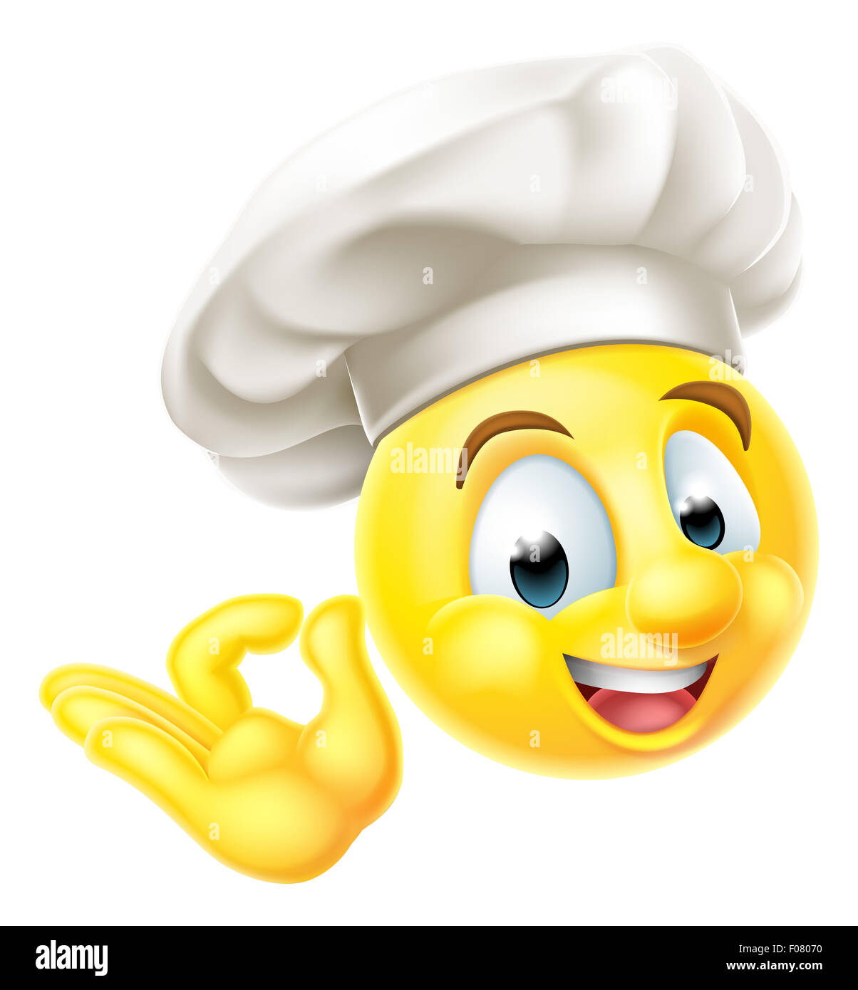 An emoji emoticon smiley face character dressed as a chef with a cooks ...