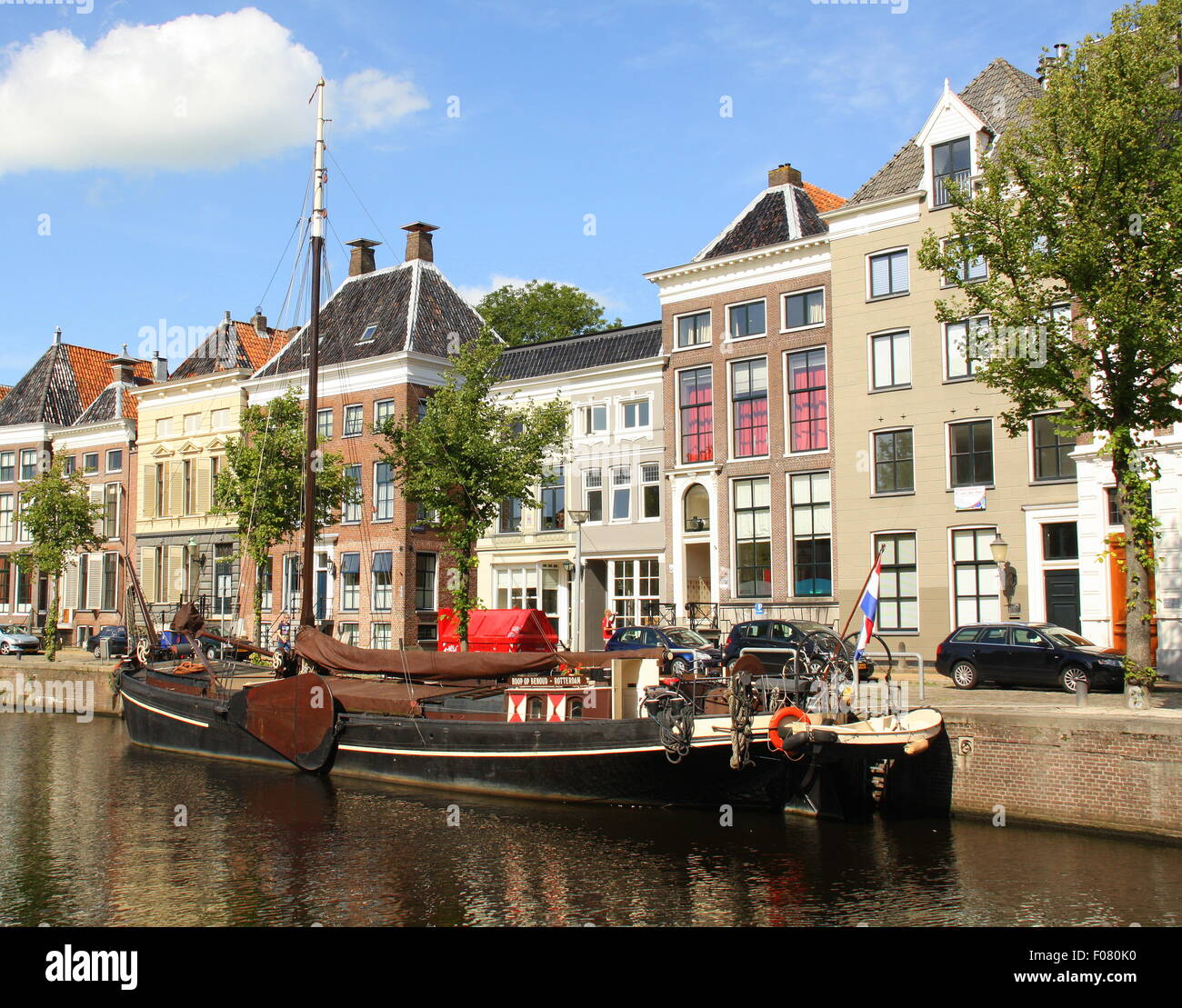 Groningen.August-05-2015. Historic houses and boat in the city of ...