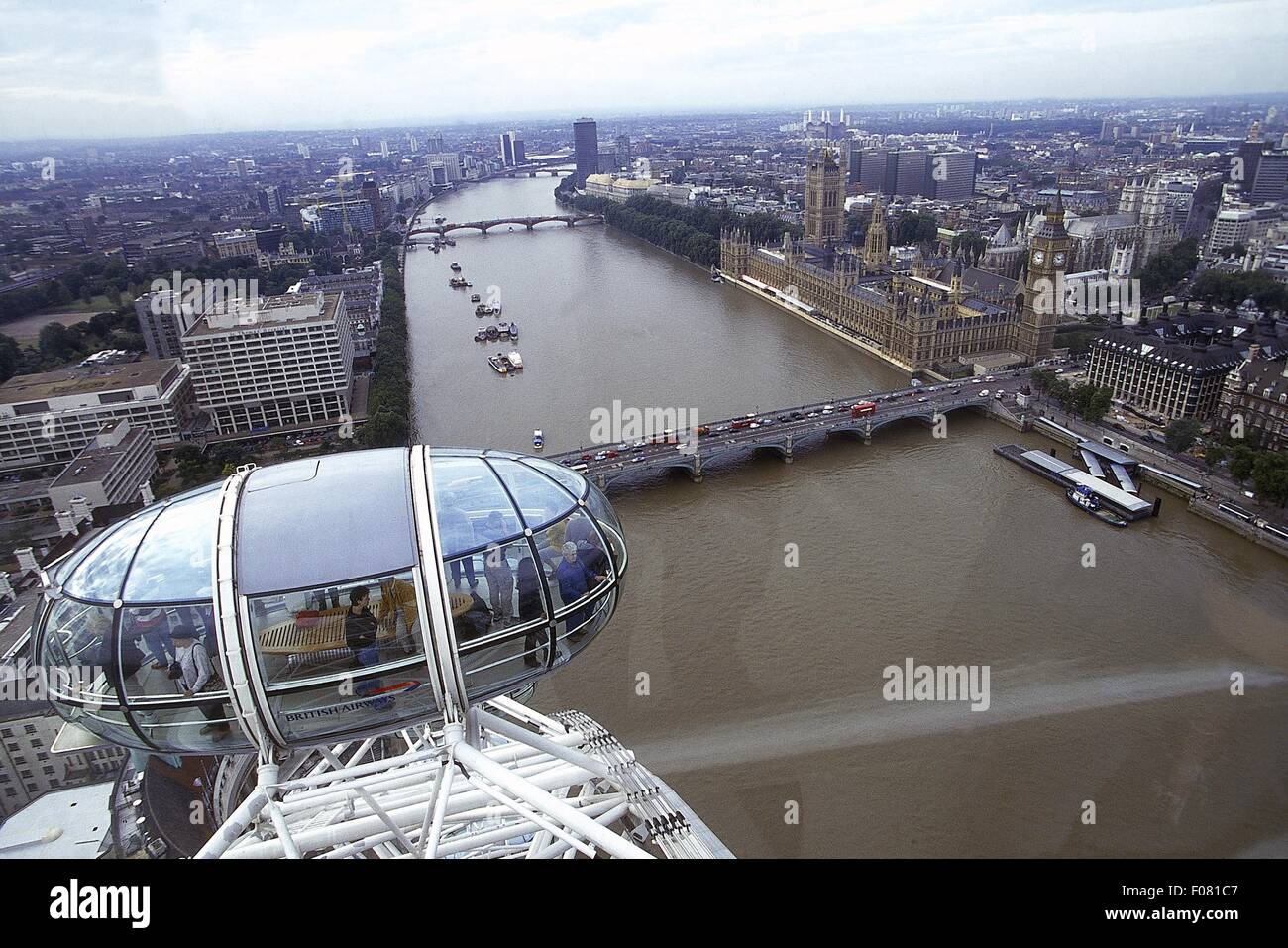 View of Thames river and cityscape of London from London Eye Stock ...
