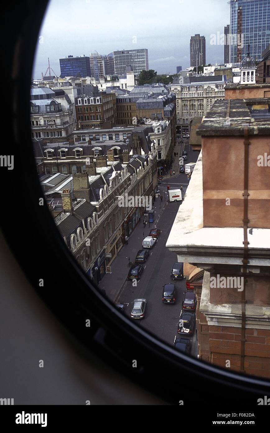 View of Great Eastern hotel and street through window, London Stock ...