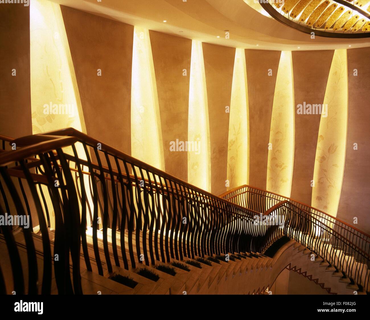 Designer staircase with light installations in Union Square hotel, New ...