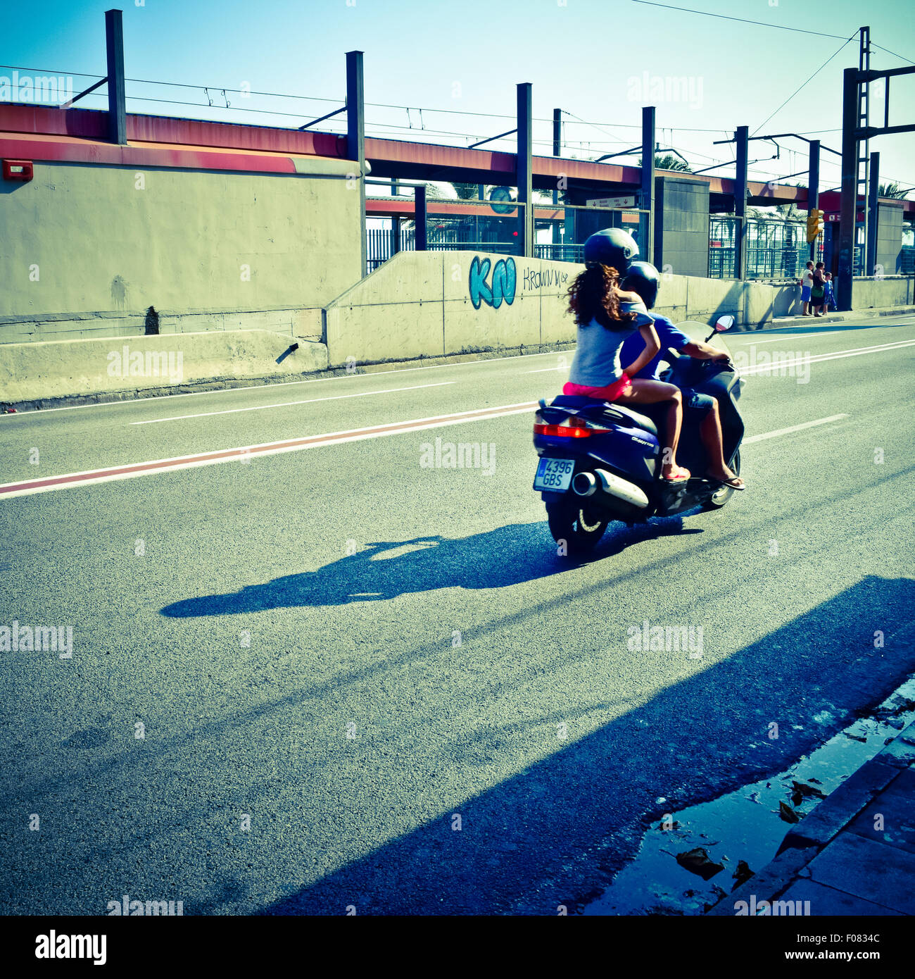 Motorcycle rider on road in action. Nacional II, Maresme, Barcelona ...