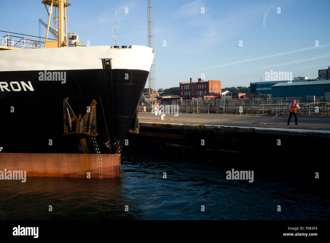 Dredger Sand Heron arriving in Shoreham Harbour lock, Sussex Stock ...