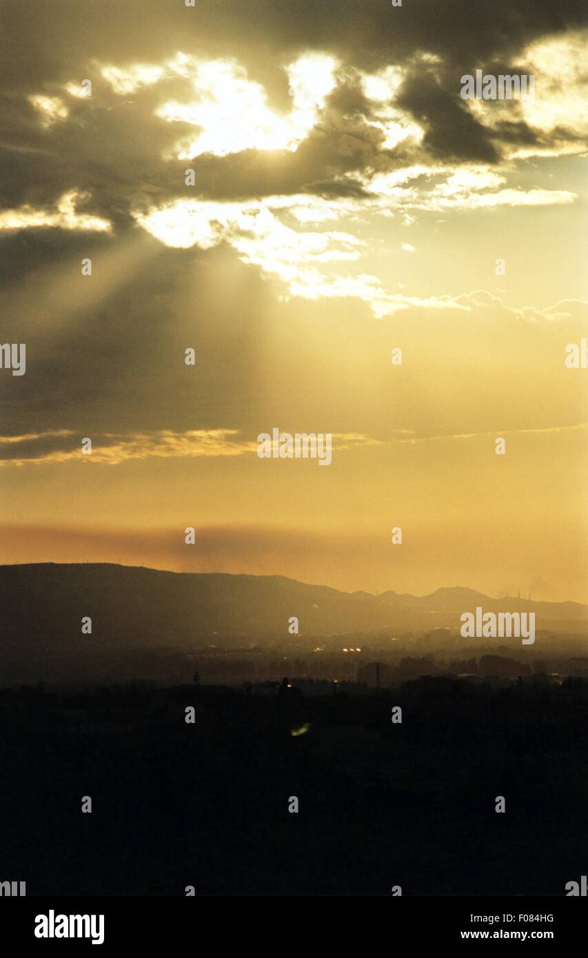 View of twilight sun rays and clouds in the evening at Provence, France ...