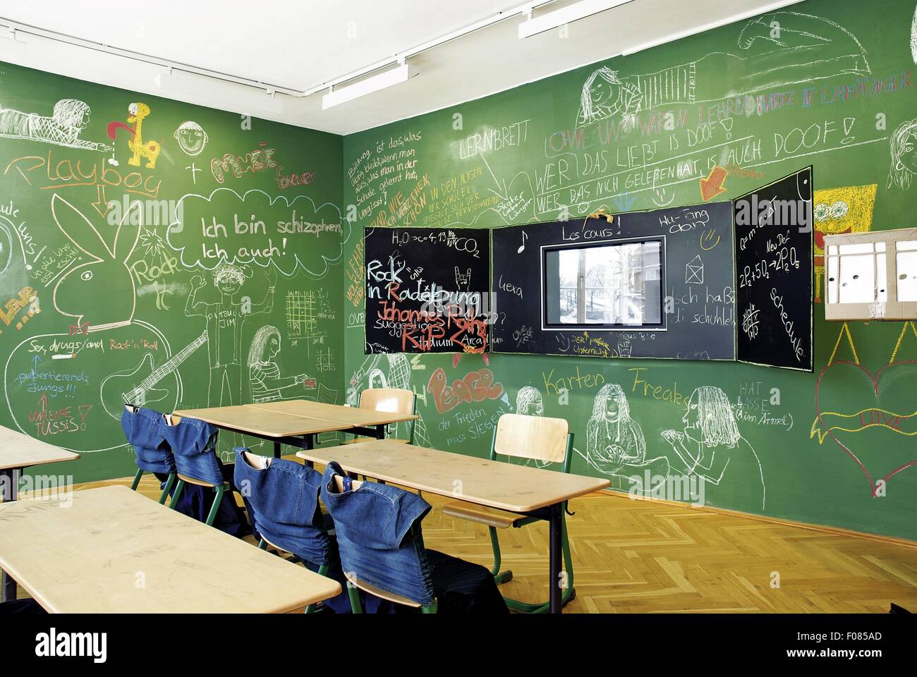 Classroom wall with chalk drawing and text in Dresden, Germany Stock ...