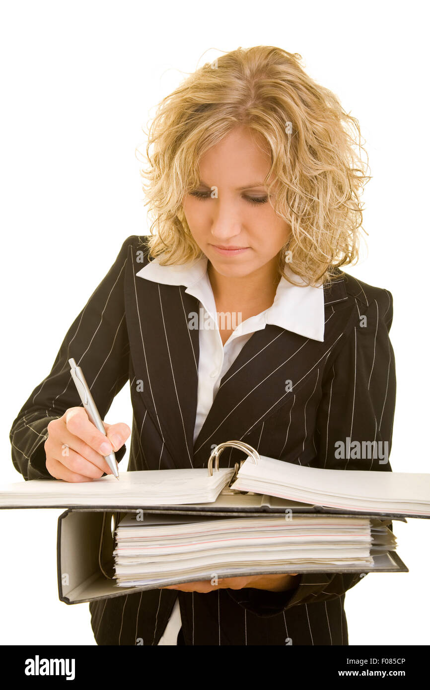 Business woman taking notes in her files Stock Photo - Alamy