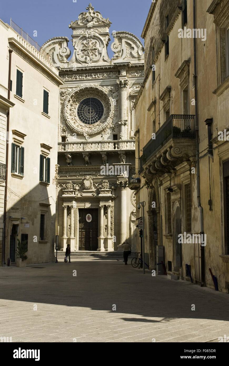 View of white Baroque church with round window in Lecce, Italy Stock ...