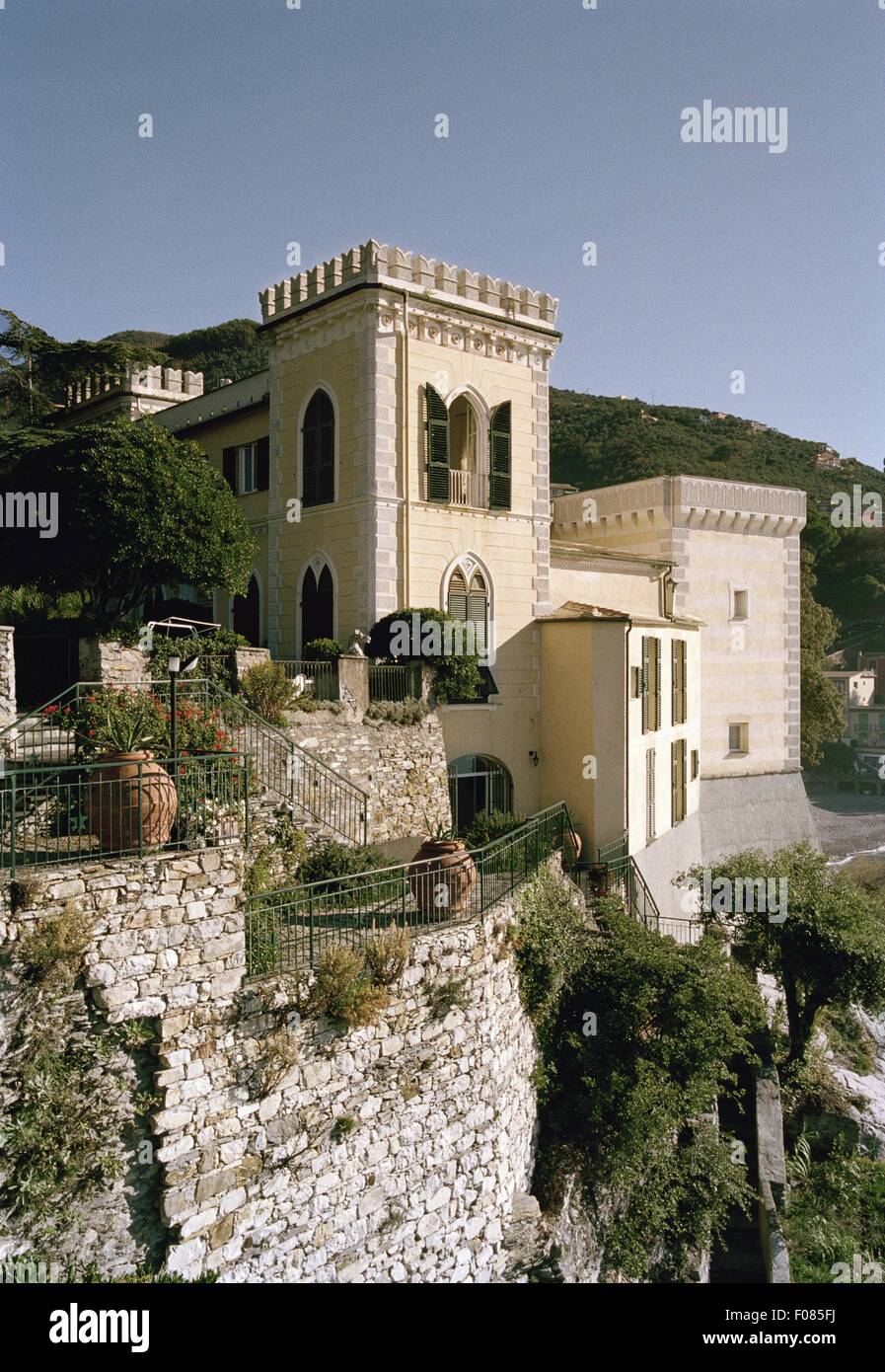 View of Castello Canevaro at Zoagli in Cinque Terre, Italy Stock Photo ...