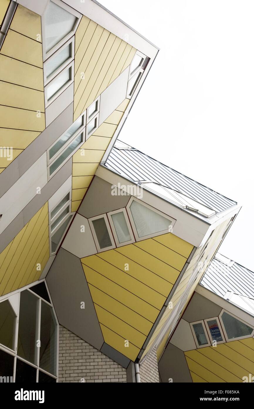 Cube shaped building in Blue and gray, low angle view Stock Photo - Alamy