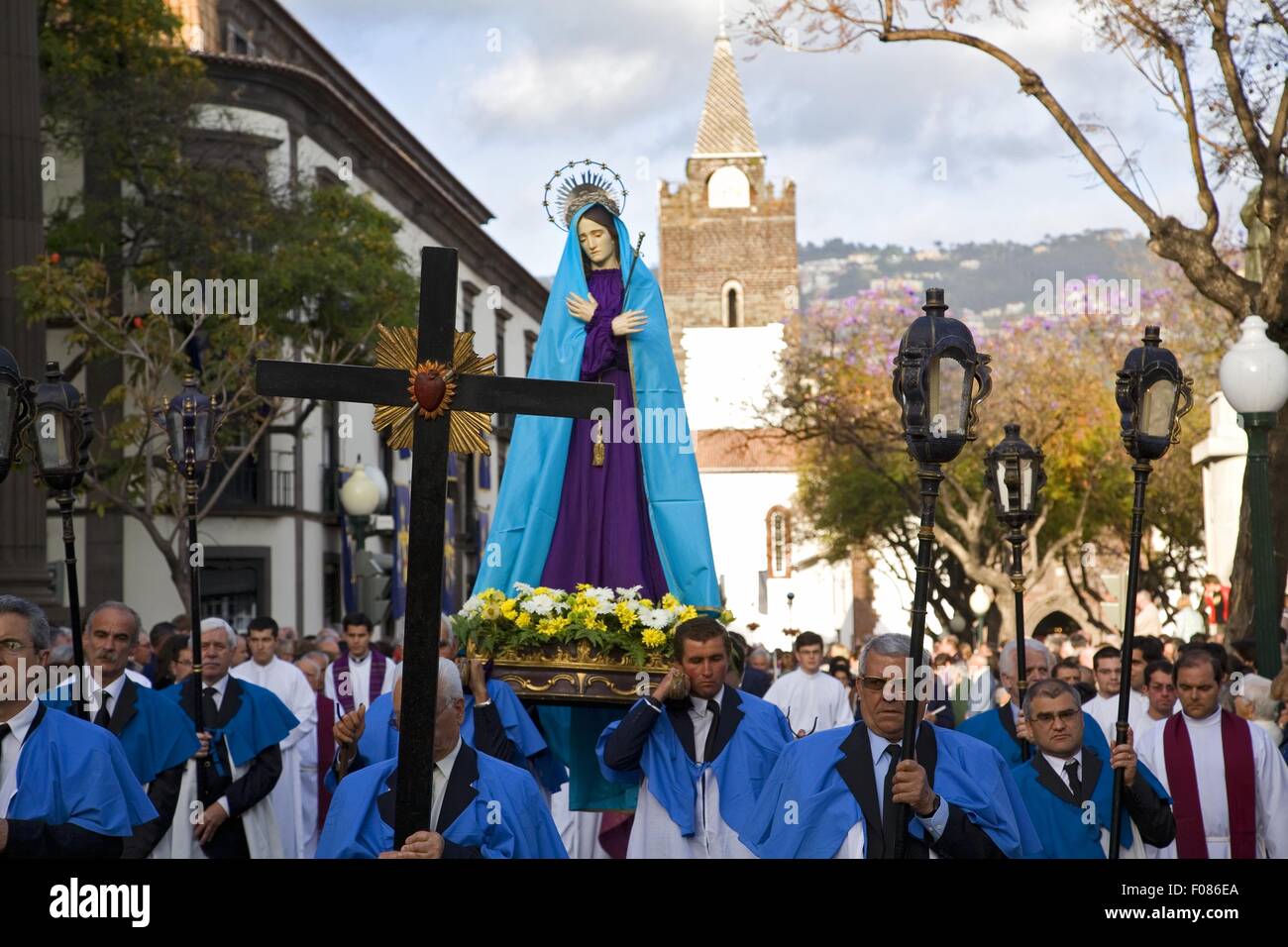 People at Good Friday procession in front of Se Cathedral, Madeira ...
