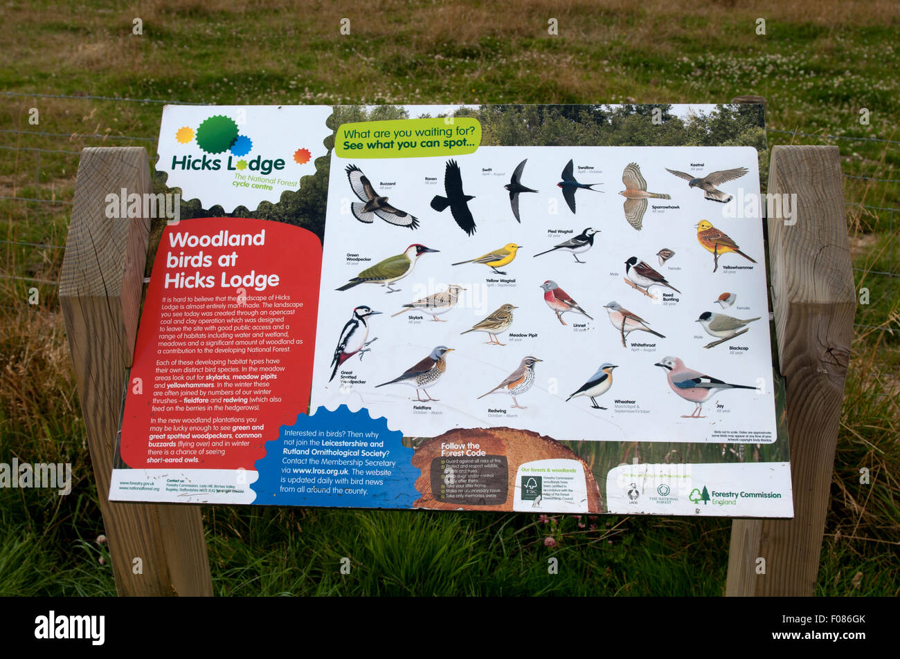 Birds sign at the National Forest Cycle Centre, Hicks Lodge ...