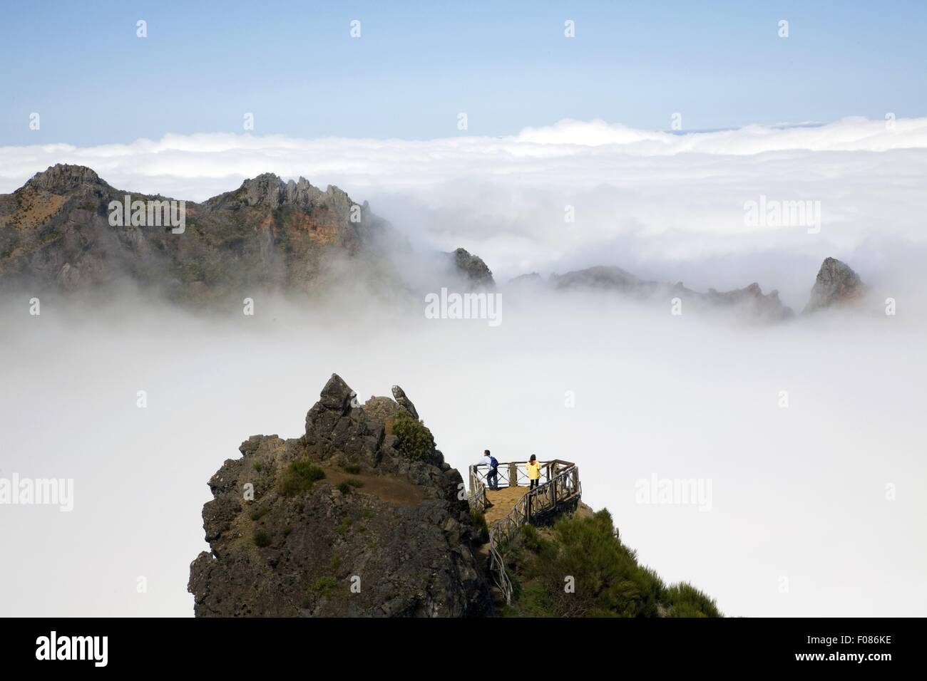 Vantage point on the mountain trail above the clouds, Madeira, Portugal ...