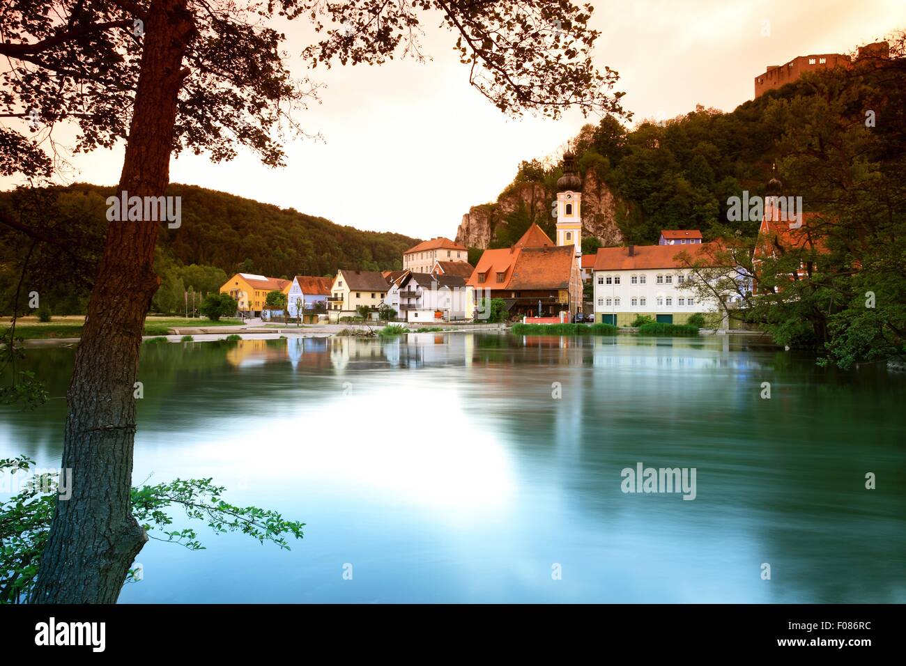 View of Naab river overlooking a village in Kallmunz, Bavaria, Germany ...