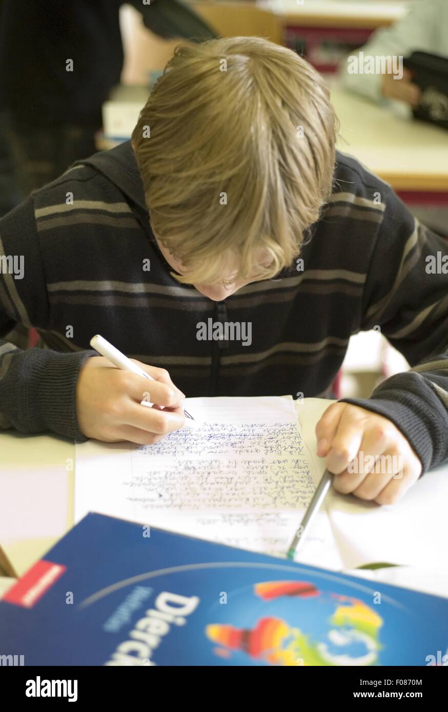 Boy studying in class room of Regensburg Cathedral Choir boarding ...