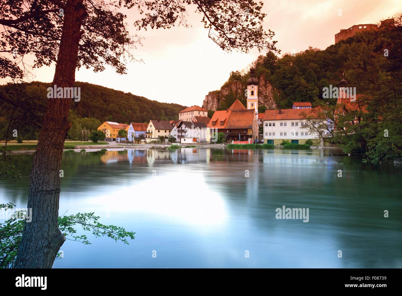 View of Naab river and medieval village of Kallmunz, Bavaria, Germany ...