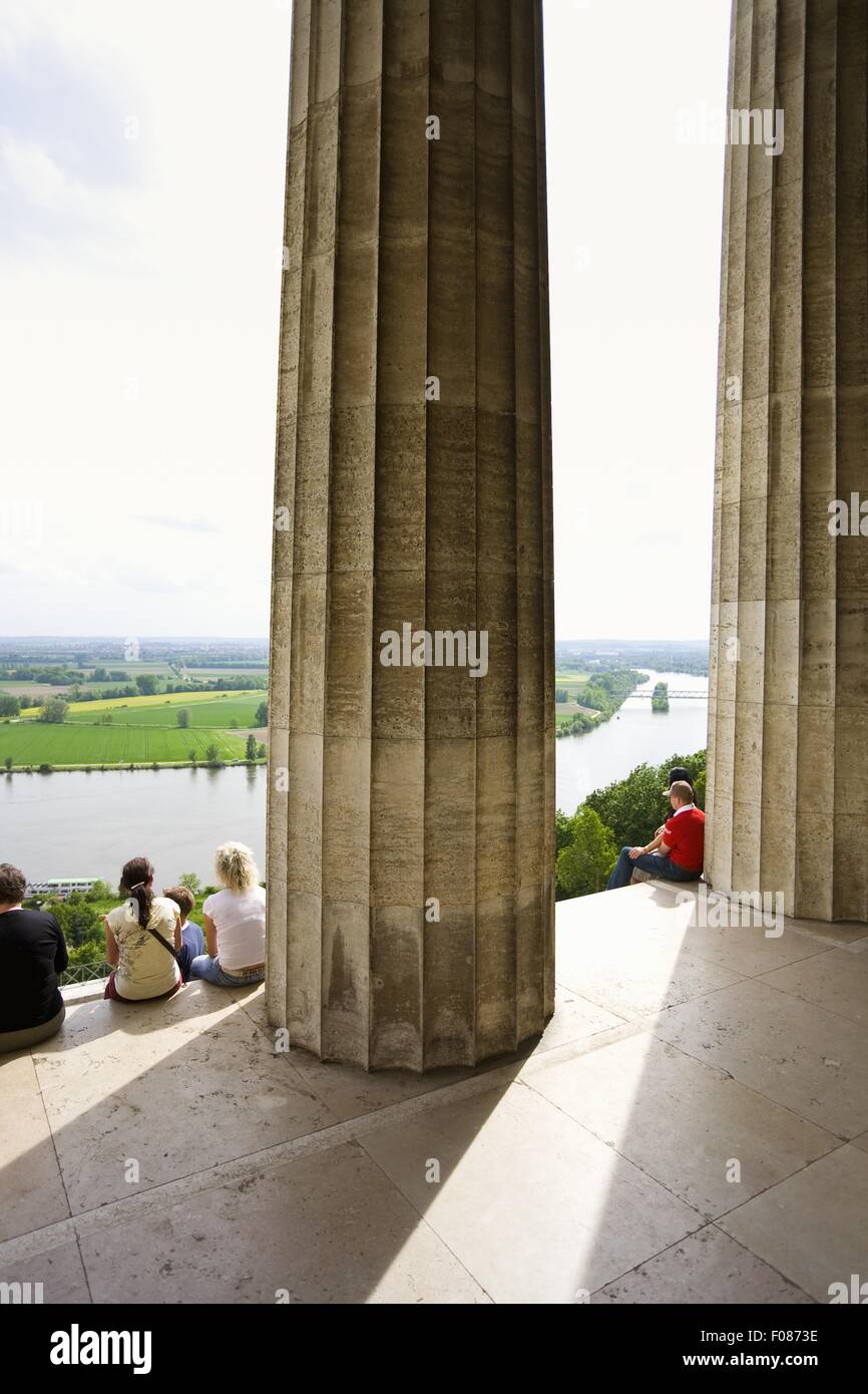 People sitting at Plateau Doric columns in The Walhalla against Danube ...