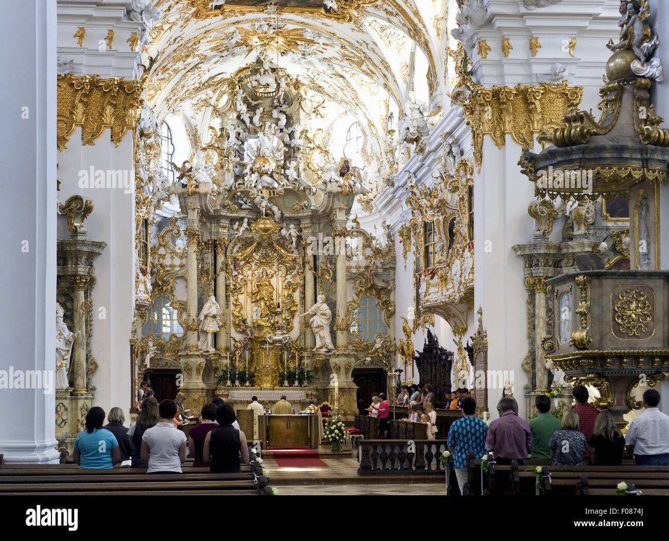 People in Rococo style chapel in Regensburg, Bavaria, Germany Stock ...