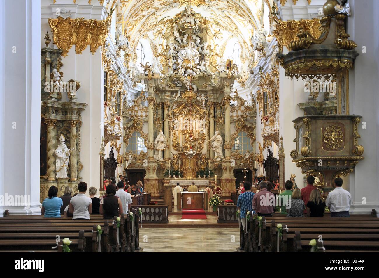 People in Rococo style chapel in Regensburg, Bavaria, Germany Stock ...
