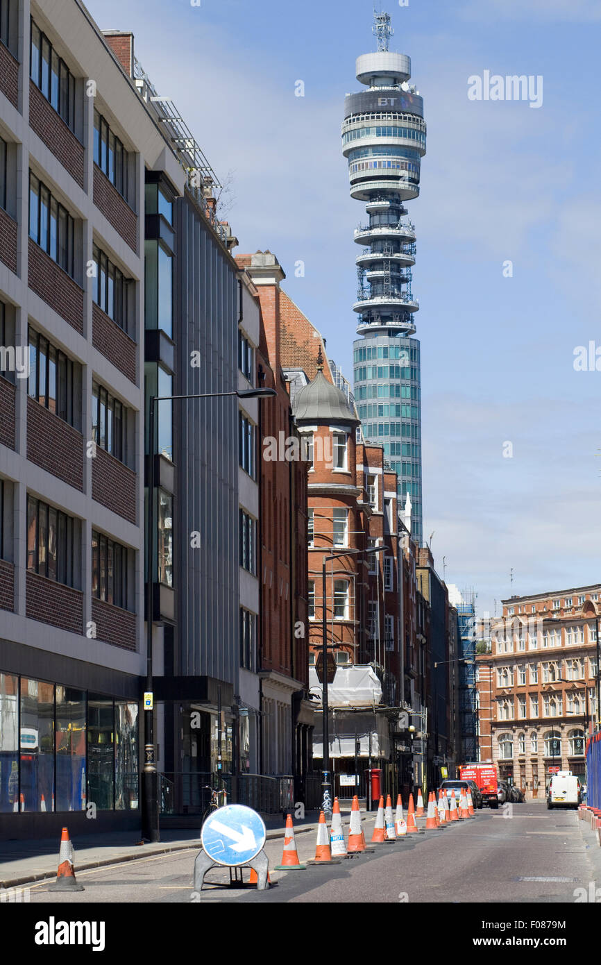 Roadworks on the street, BT Tower London Stock Photo - Alamy