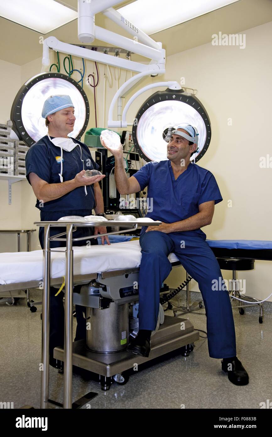 Two cosmetic surgeons talking inside clinic at Boulevard, Los Angeles ...