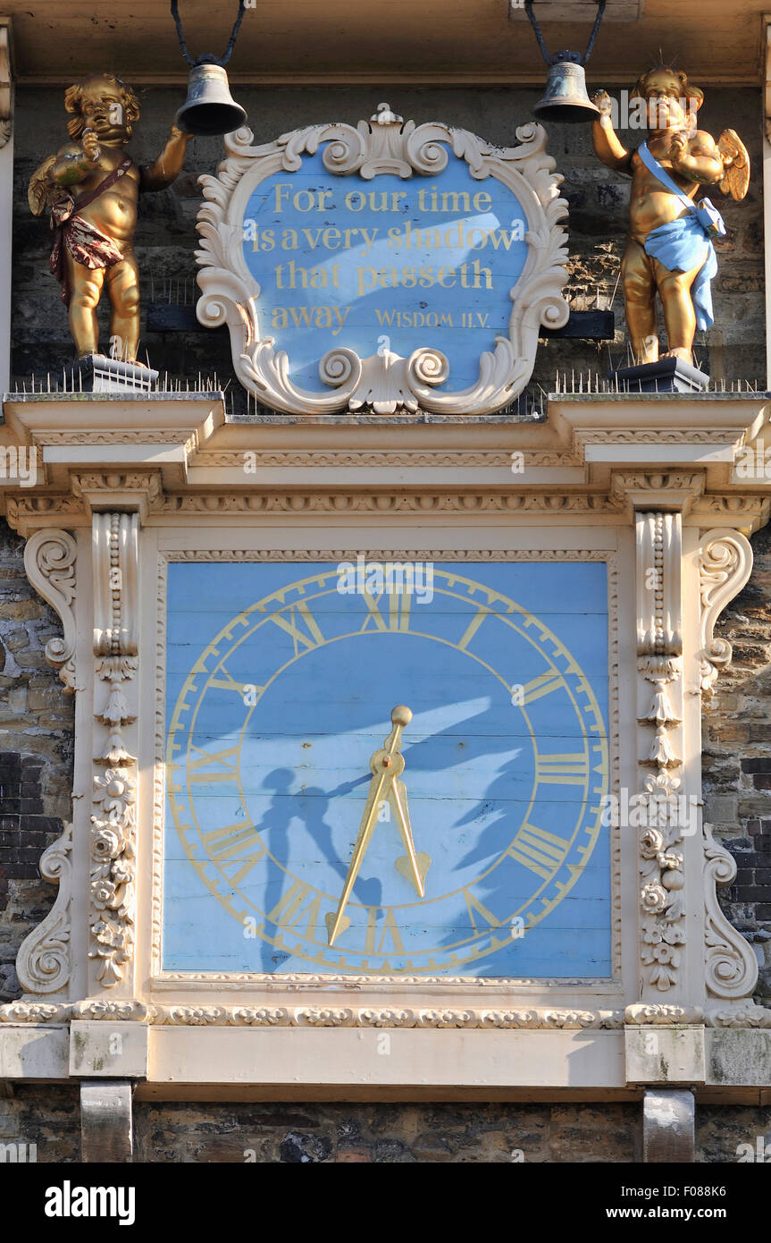 Ancient clock on the front of St Mary's church tower, in Rye, East ...