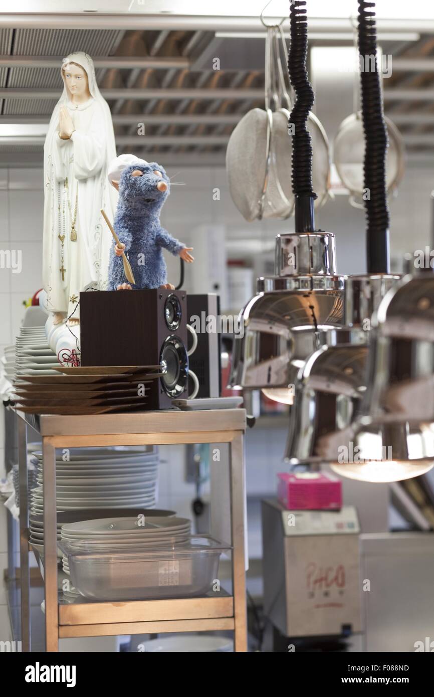 View of Madonna mascot and crockery at Falco Restaurant & Bar Stock ...