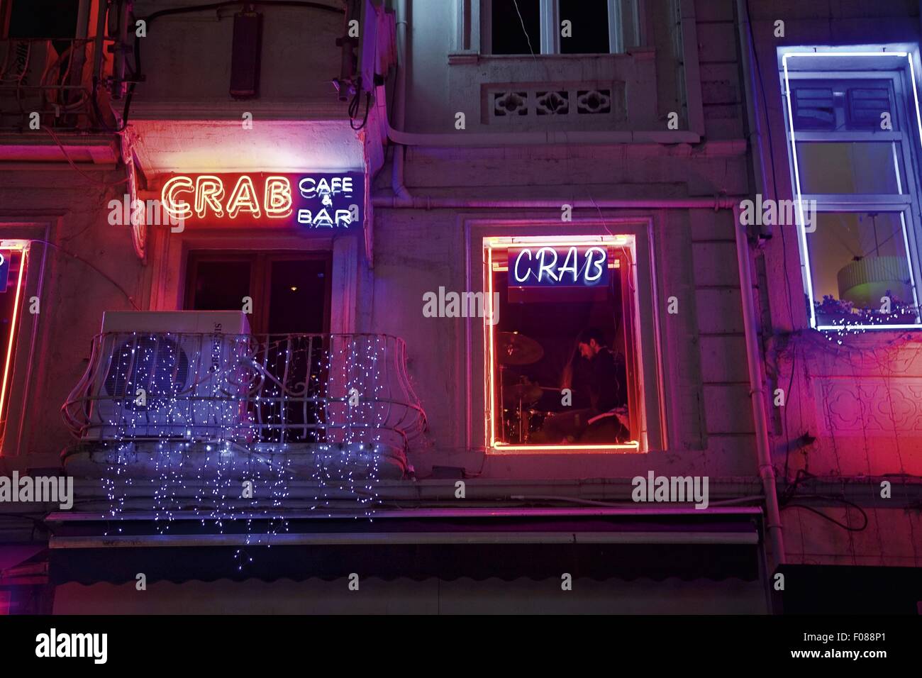 Illuminated signboard outside Crab cafe and bar, Istanbul, Turkey Stock ...