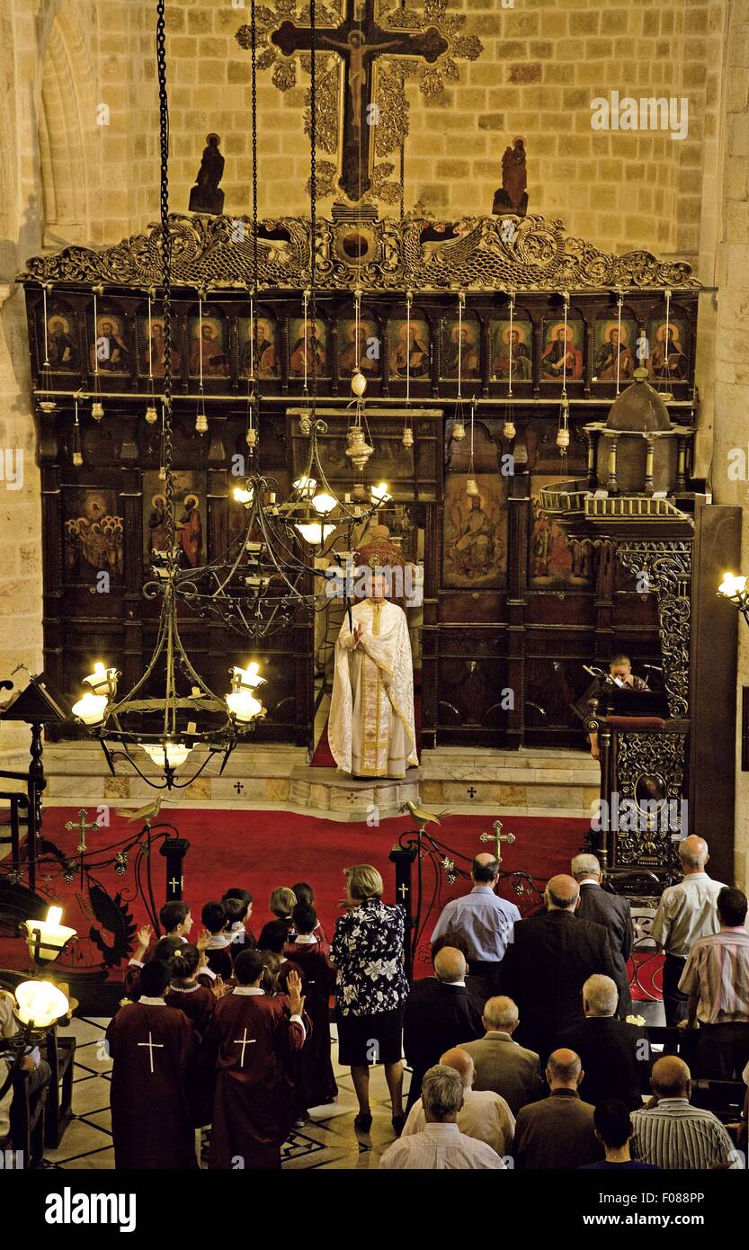 People at mass in Church of Saints Peter and Paul, Antalya, Turkey ...