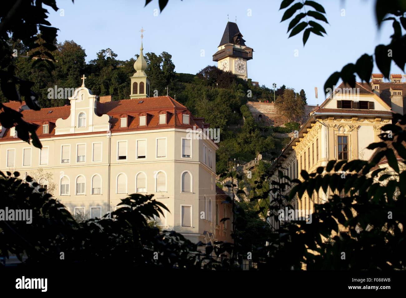 View of Graz clock tower and building in Styria, Austria Stock Photo ...