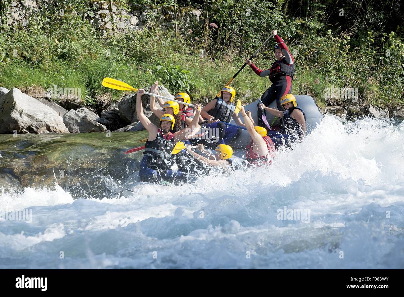 People enjoying boat rafting at river Enns in Styria, Austria Stock ...