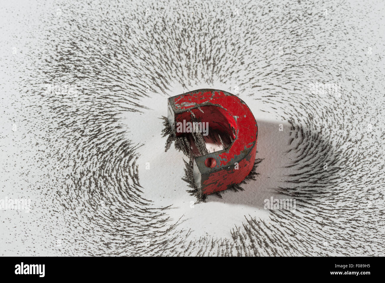 Attraction and repulsion iron metal particles align up along the ...