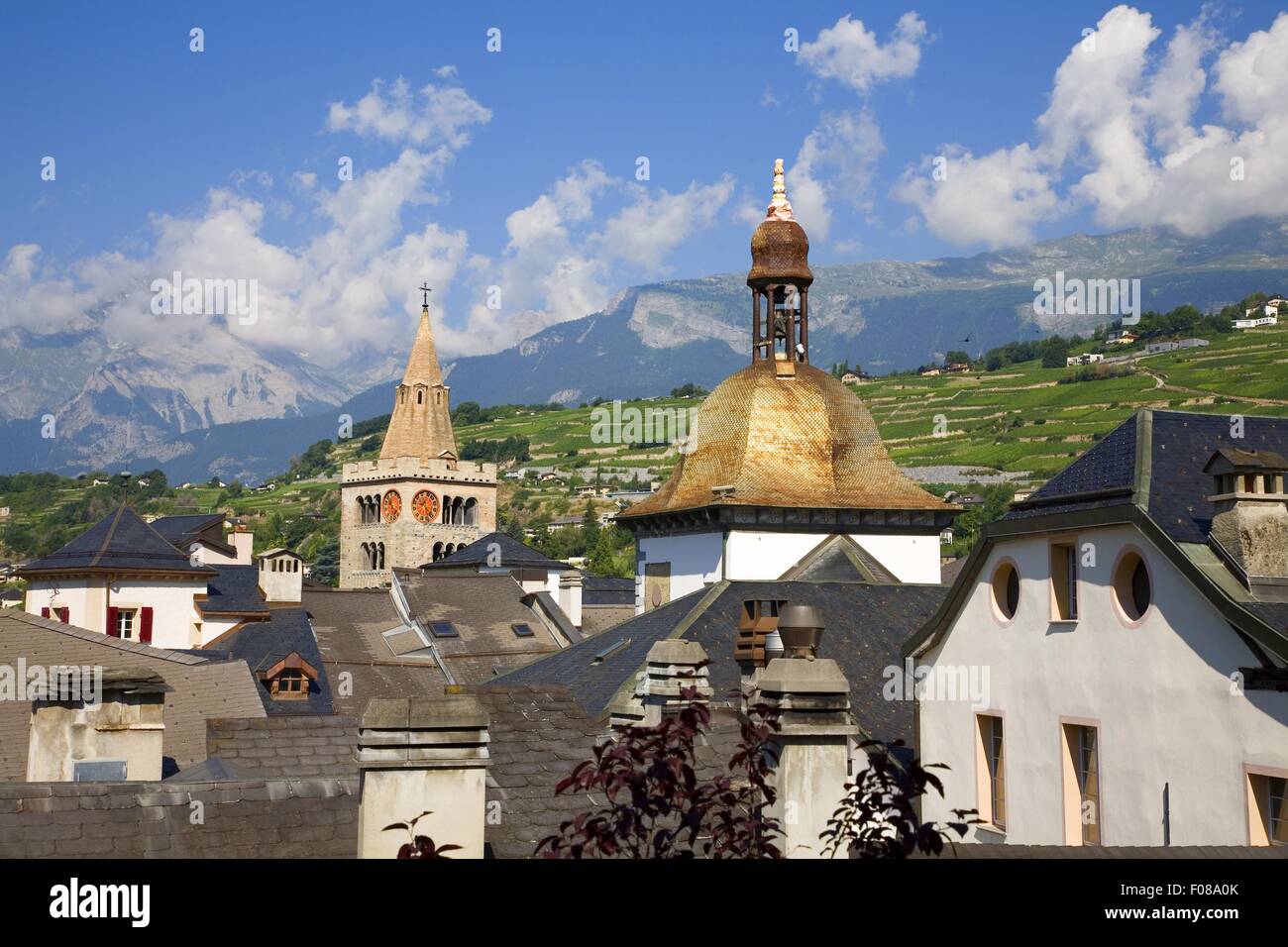 Renaissance Town Hall and Gothic Cathedral on Sion, Switzerland Stock ...