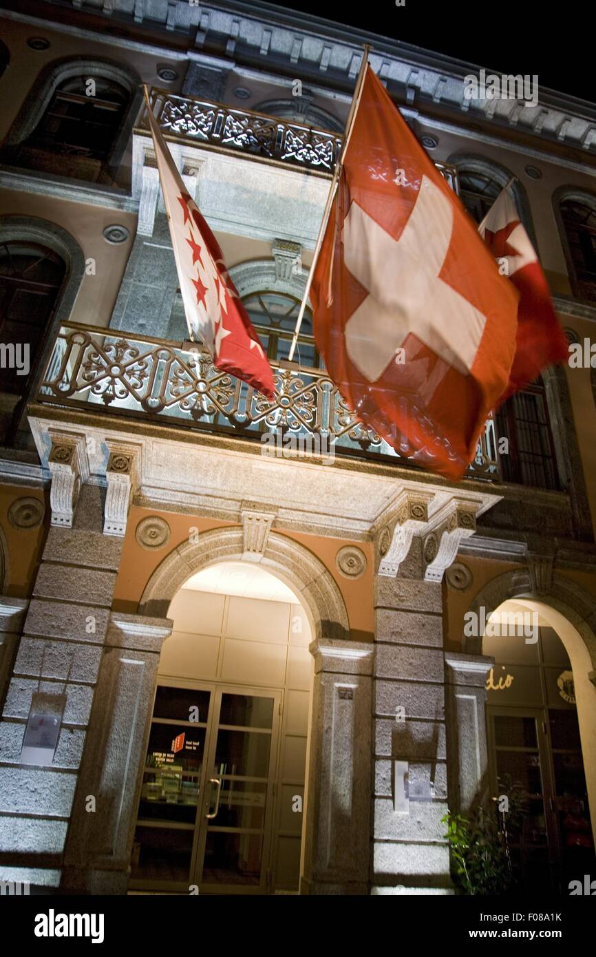 Swiss flag at the town hall of Sion, Switzerland Stock Photo - Alamy