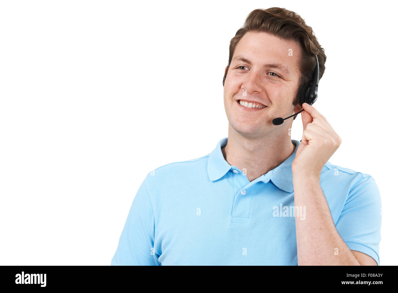 Man Answering Calls In Customer Service Department Stock Photo - Alamy