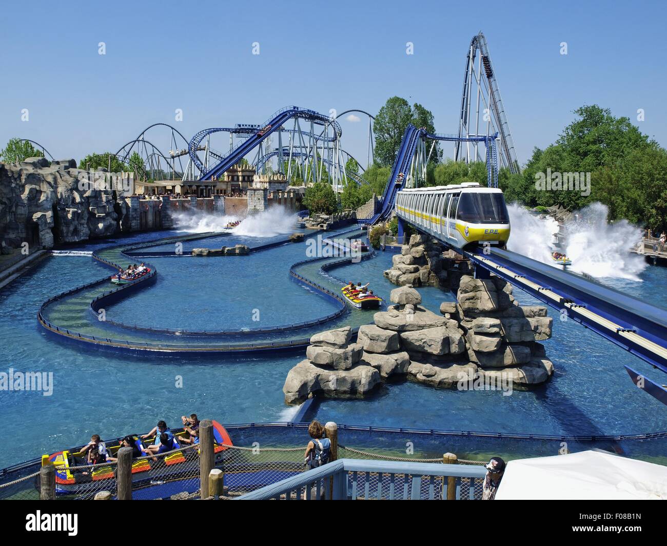 People sitting in Water Coaster in Rust Europa-Park, Black Forest ...