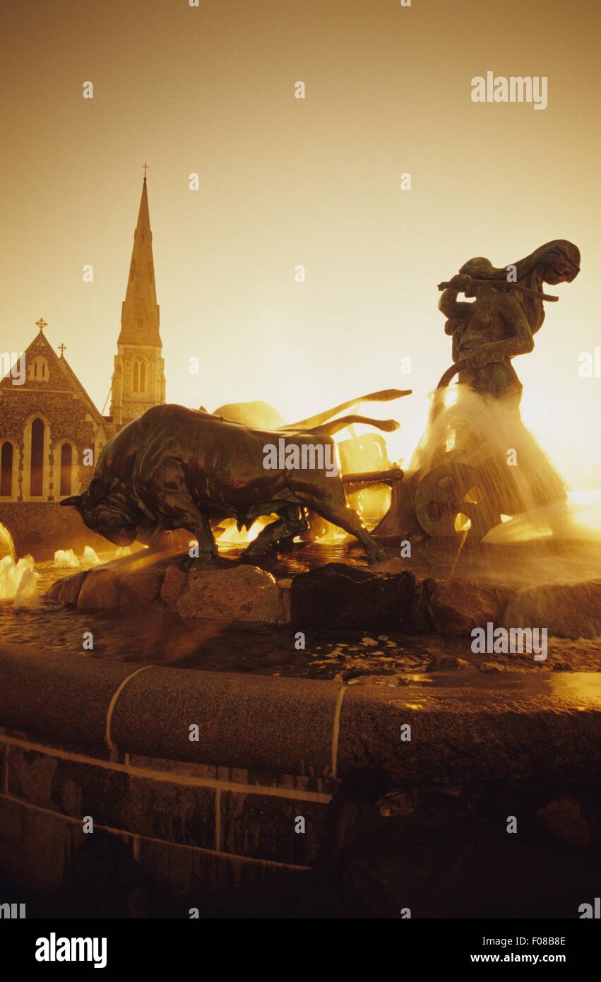 View of St Alban's church and Gefion Springvandet in Copenhagen ...