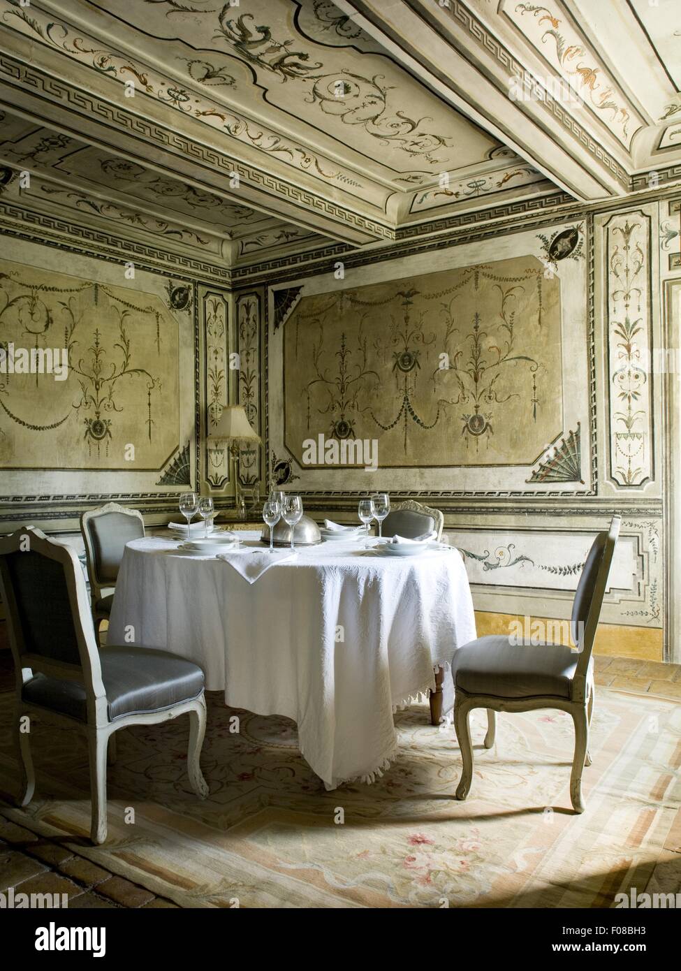 Interior of Palazzo with Table and dining chair, Italy Stock Photo - Alamy