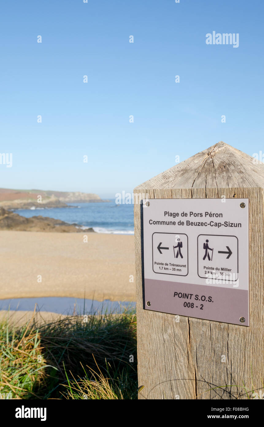 Tourist information signpost advertising the coastal walking path and ...