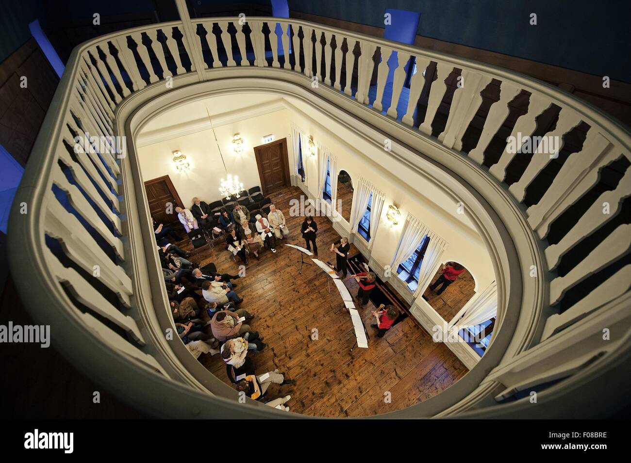 People at summer concert hall in Bach-Museum, Leipzig, Saxony, Germany ...