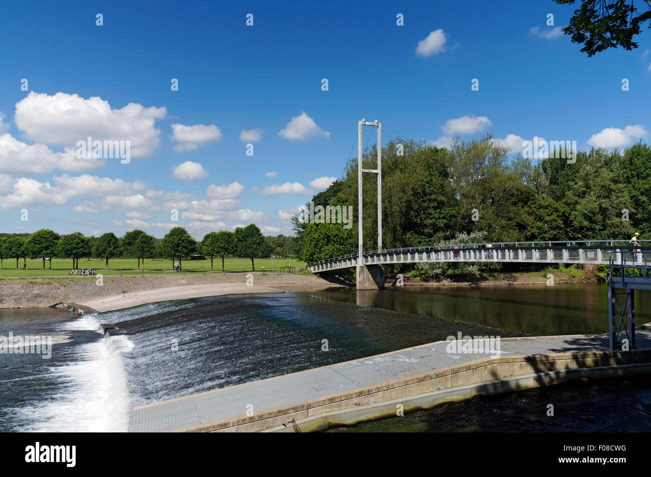 Blackweir, suspension bridge and River Taff, Pontcanna Fields, Cardiff ...