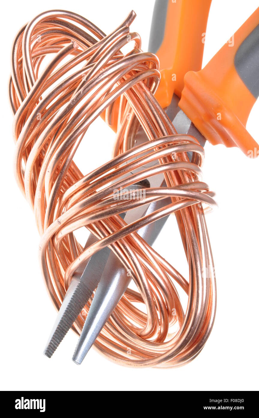 Pliers with copper wire isolated on white background Stock Photo - Alamy