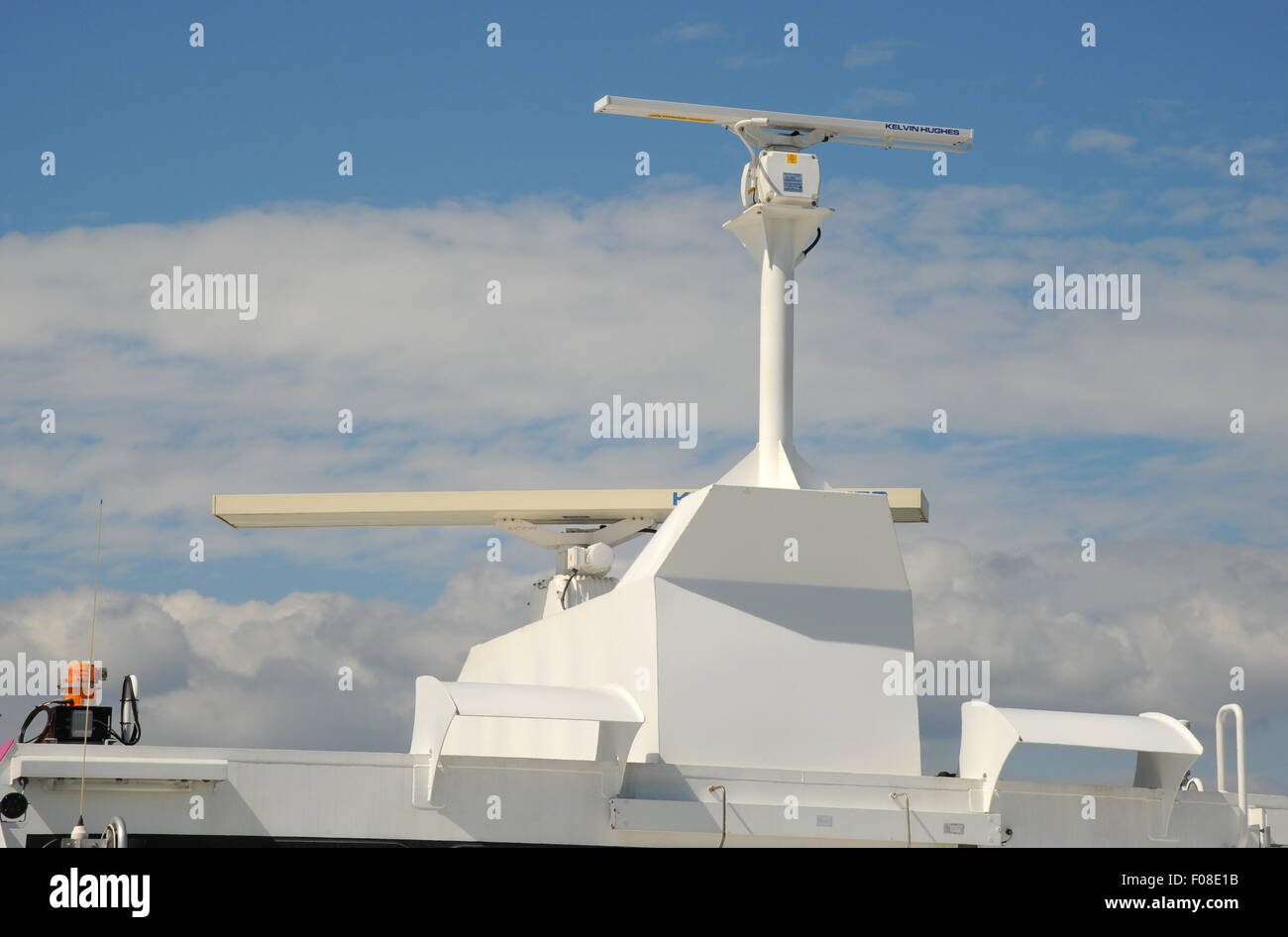 A ships radar transmitter receiver system fitted to the vessels mast ...