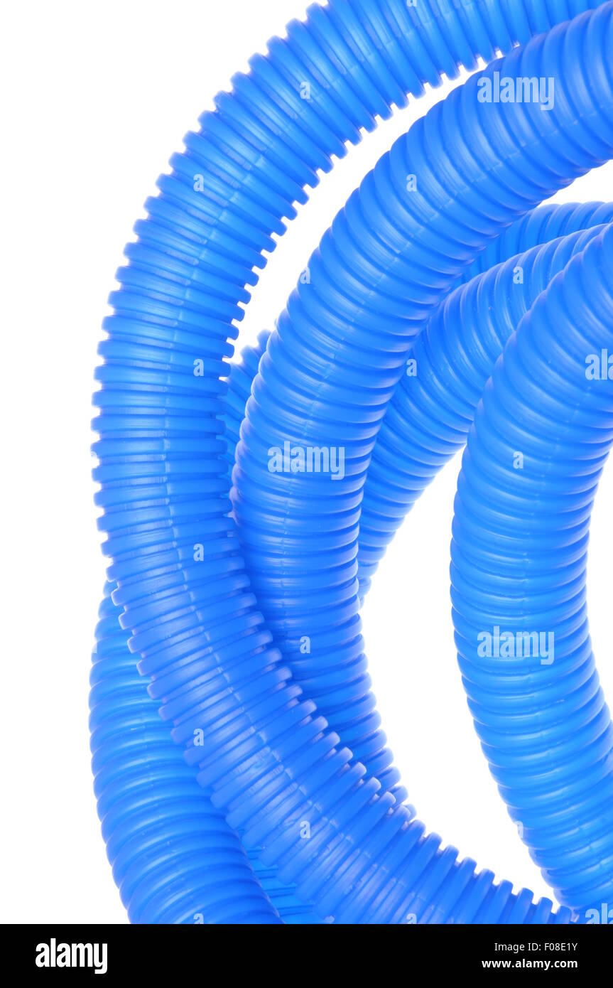 Blue plastic corrugated pipes isolated on white background Stock Photo ...