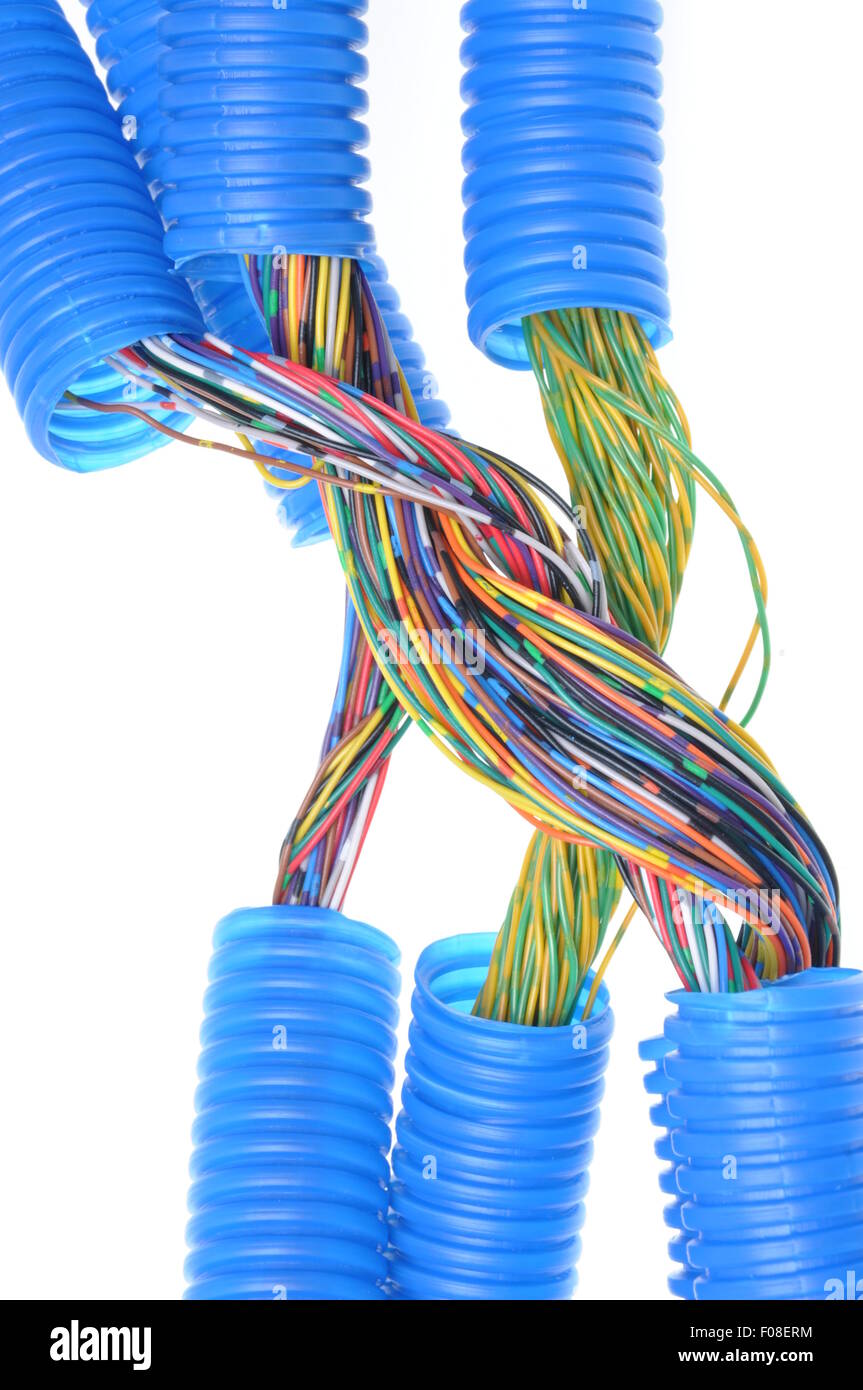 Corrugated plastic pipe with electrical cable Stock Photo - Alamy