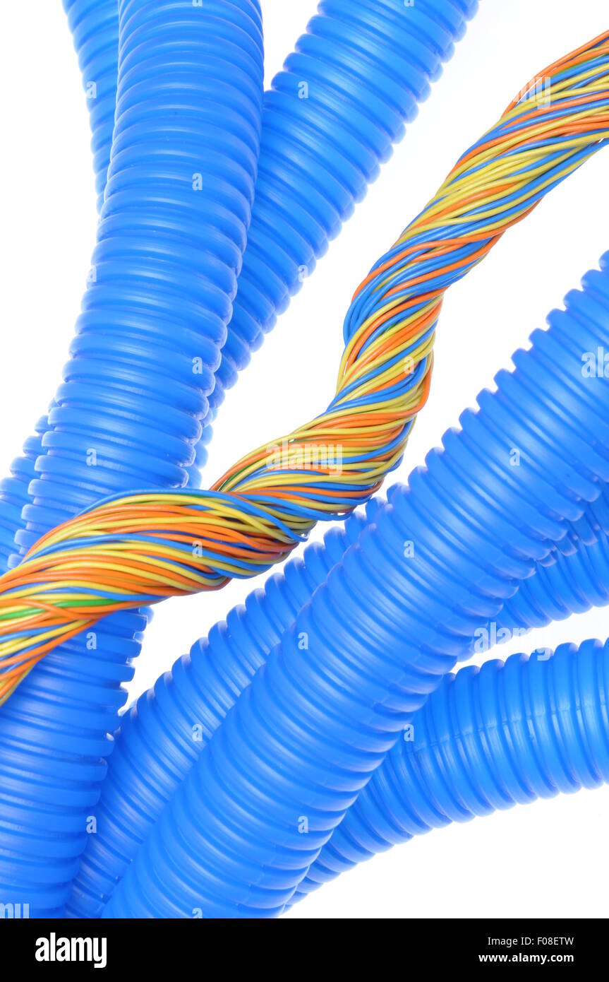 Corrugated plastic pipe with electrical cable Stock Photo - Alamy