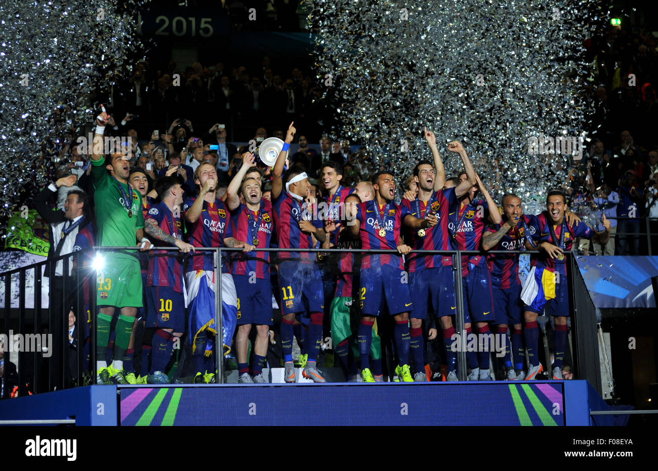 FC Barcelona celebrate after winning the UEFA Champions League Final against Juventus at ...