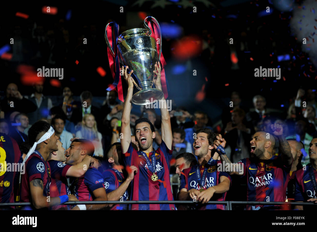 FC Barcelona celebrate after winning the UEFA Champions League Final against Juventus at ...