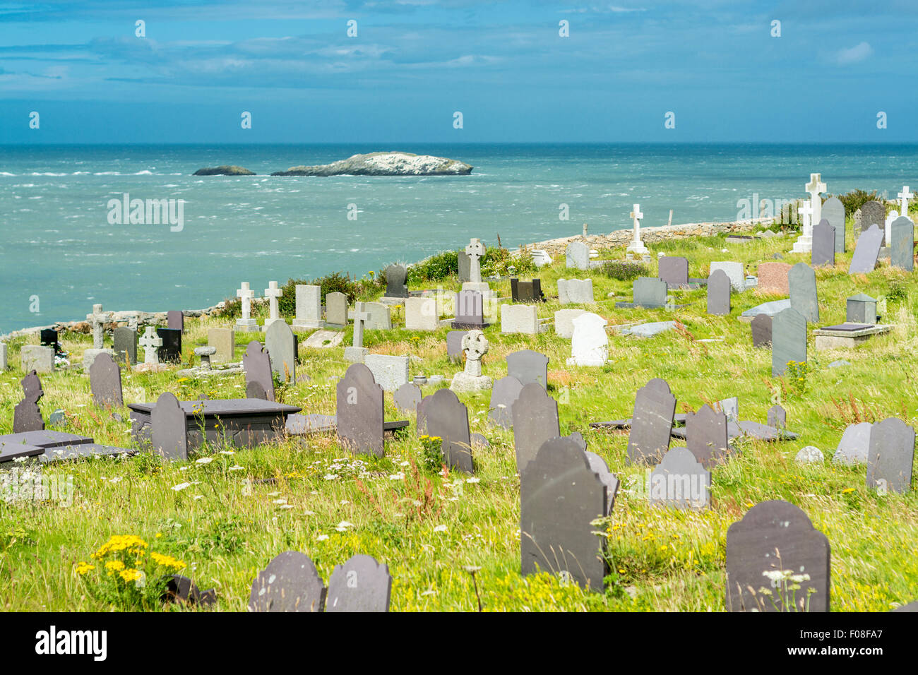 View of St Patrick's church yard/cemetry, Llanbadrig, Cemaes, Isle of ...
