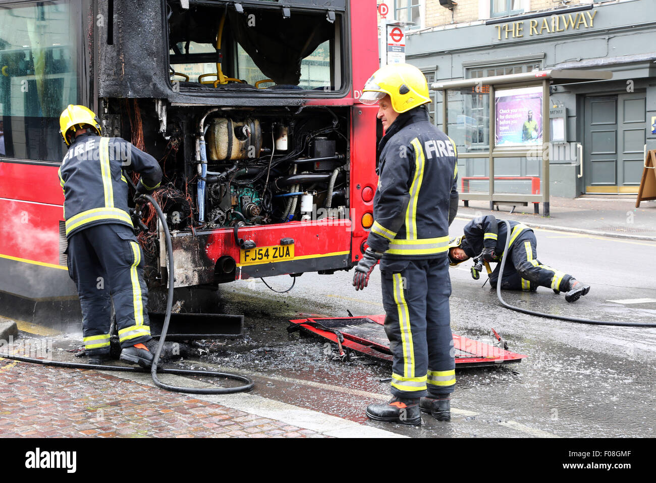 London, UK. 09th Aug, 2015. A bus fire in Blackheath, London, England ...